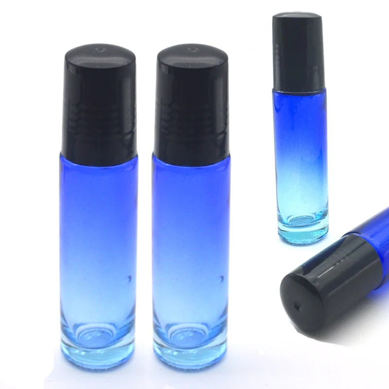 Rodillo de aceite esencial para Perfume, frasco de vidrio grueso de 10ml, transparente, azul ...