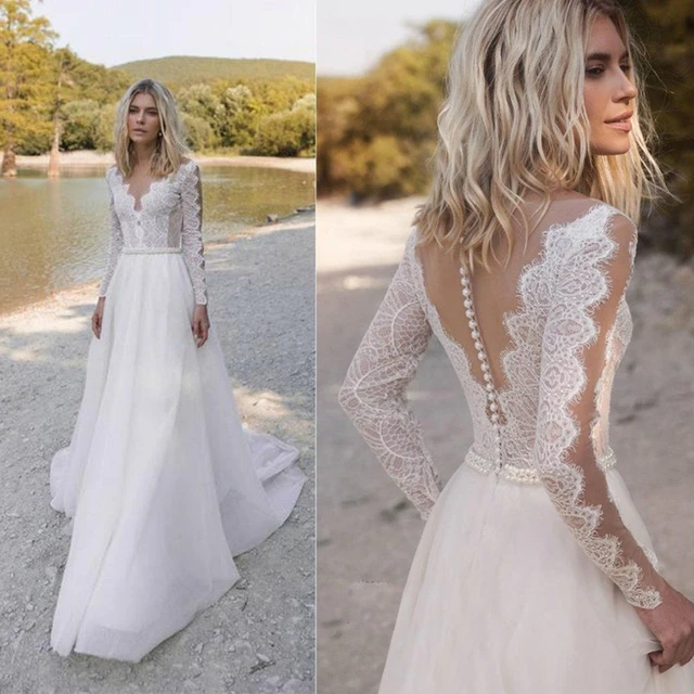 Sheer Lace Back Wedding Dresses