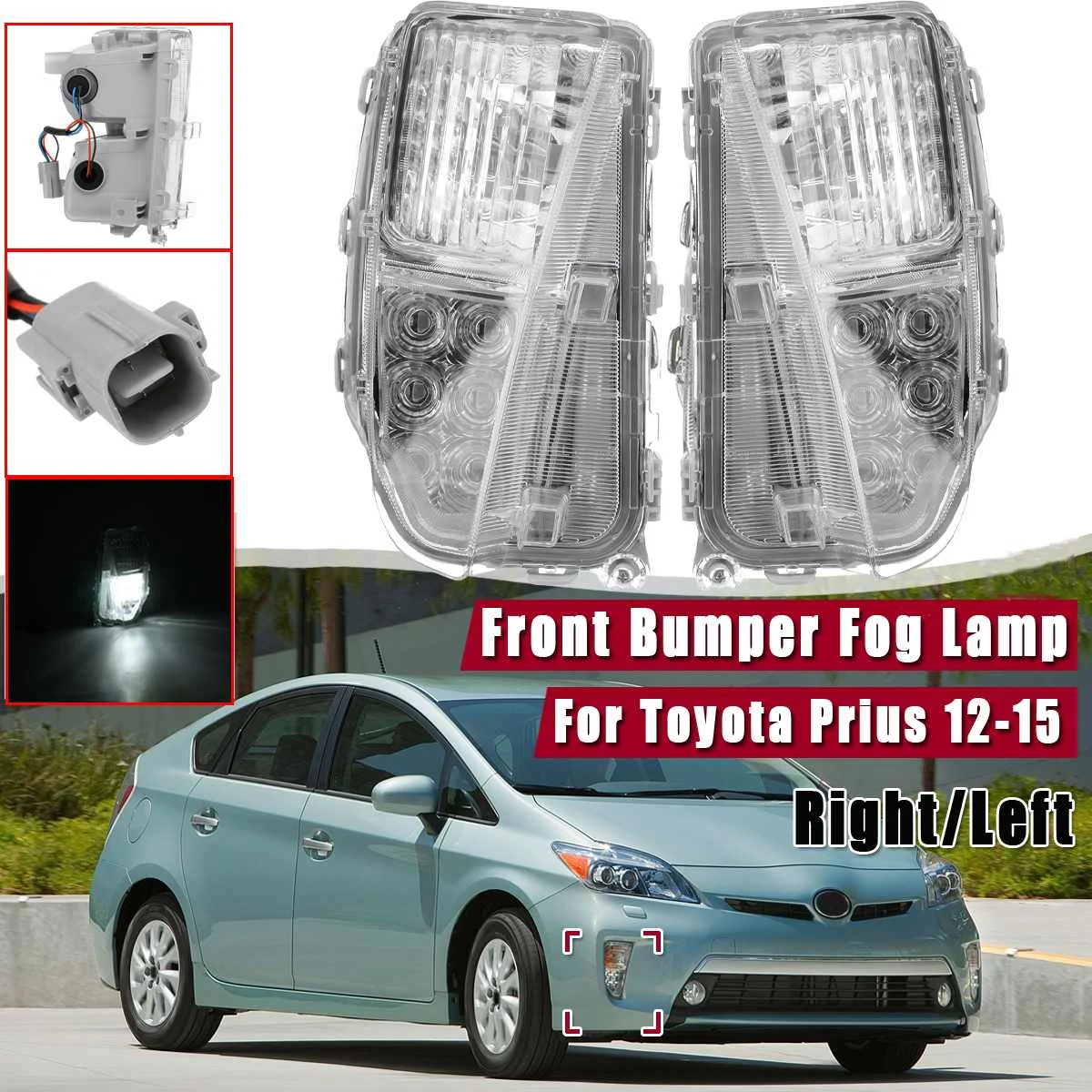 Pair For Toyota Prius 2012 2013 2014 2015 Front Bumper Fog Lamp LED DRL ...
