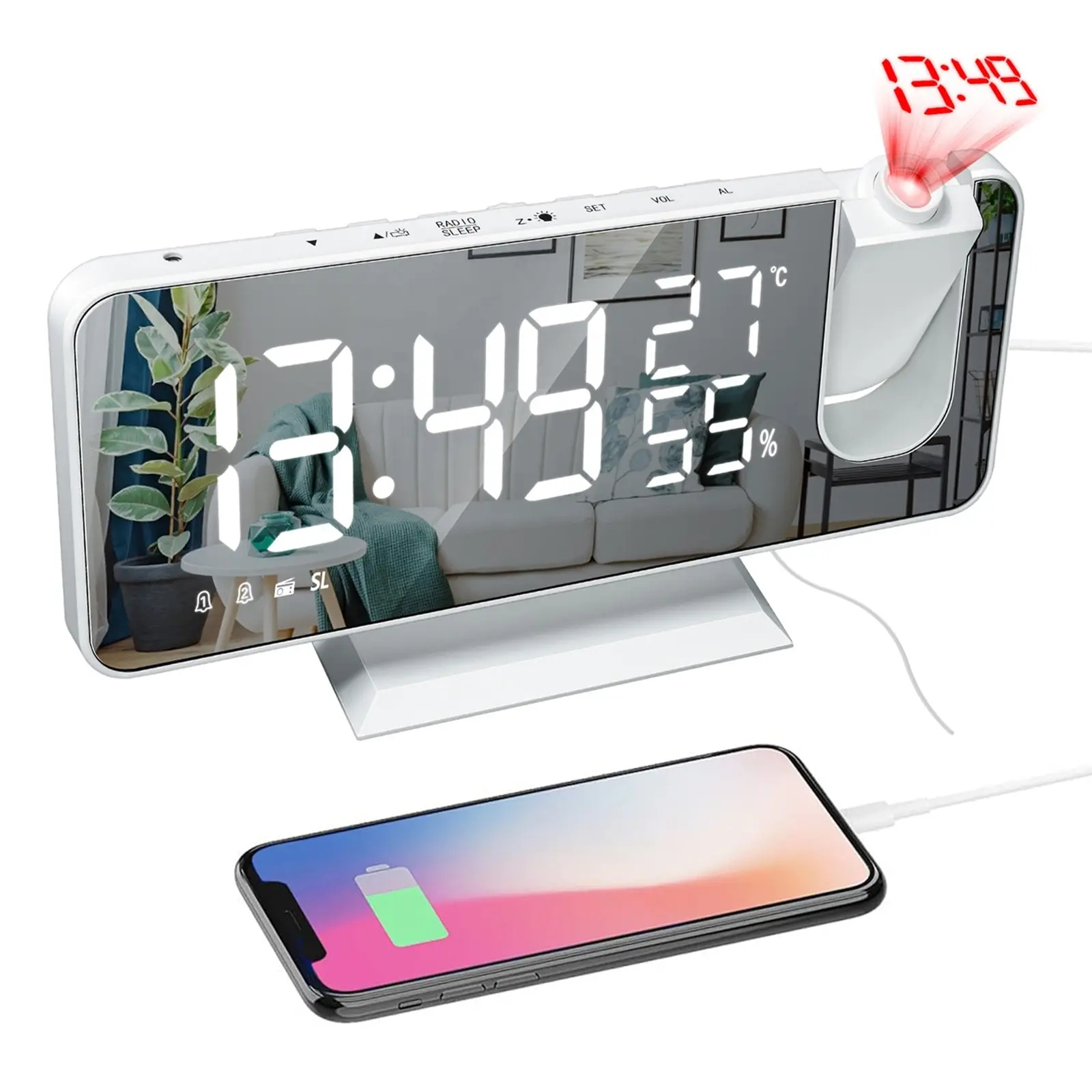 Projection Alarm Clock Electronic USB Smart Home Humidity Display ...