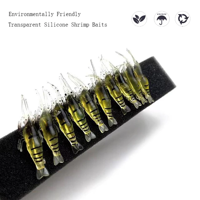 10 PCS Luminous Shrimp Silicone Artificial Bait Simulation Soft Prawn ...