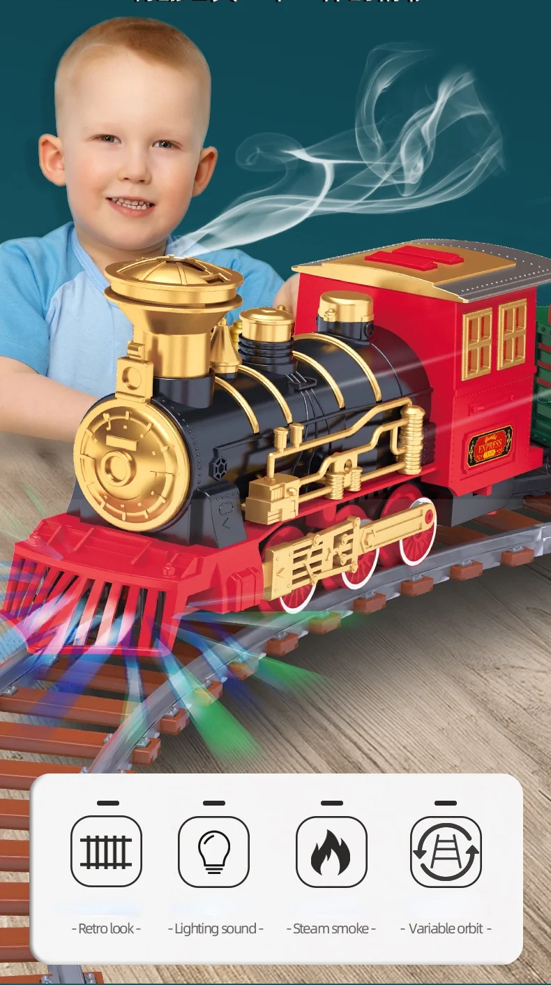 Tren de juguete eléctrico de Navidad para niños, vías de ferrocarril, motor de locomotora de ...