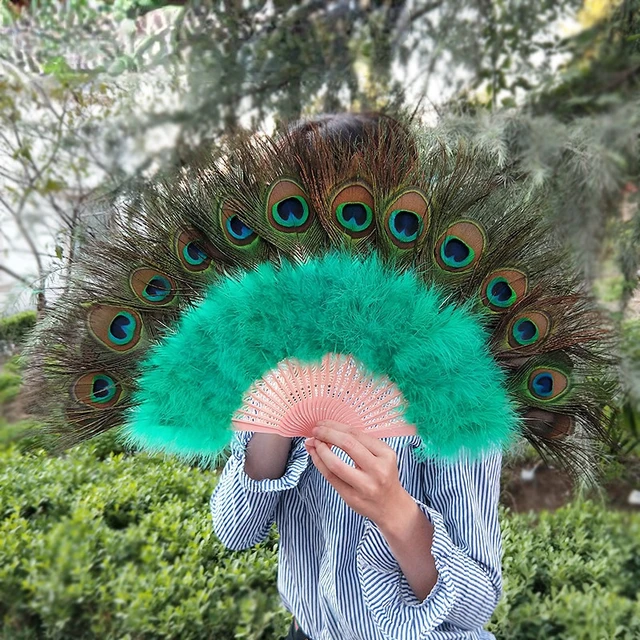 Large Peacock Feather Fan