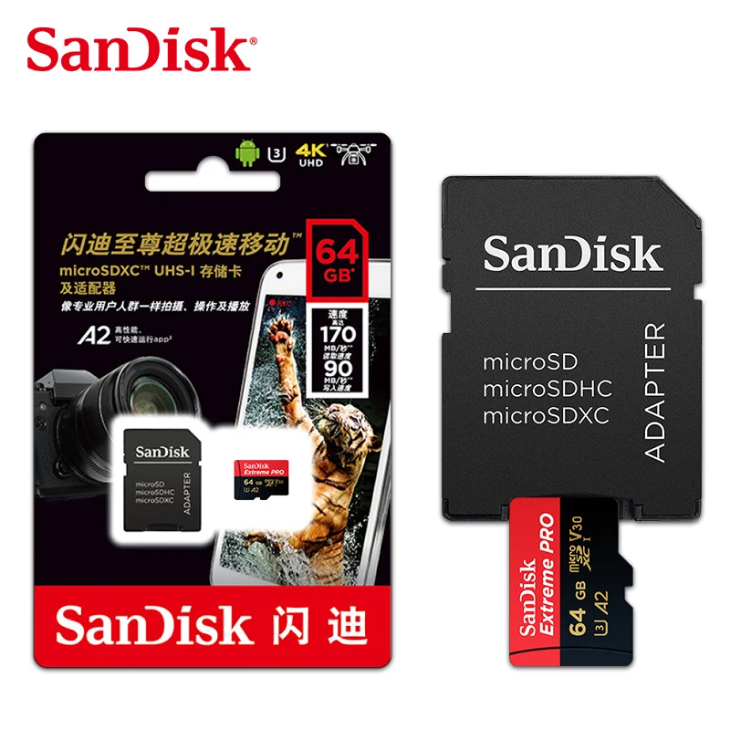 SanDisk Extreme PLUS MicroSDXC Card 64GB, Class 10, U3,
