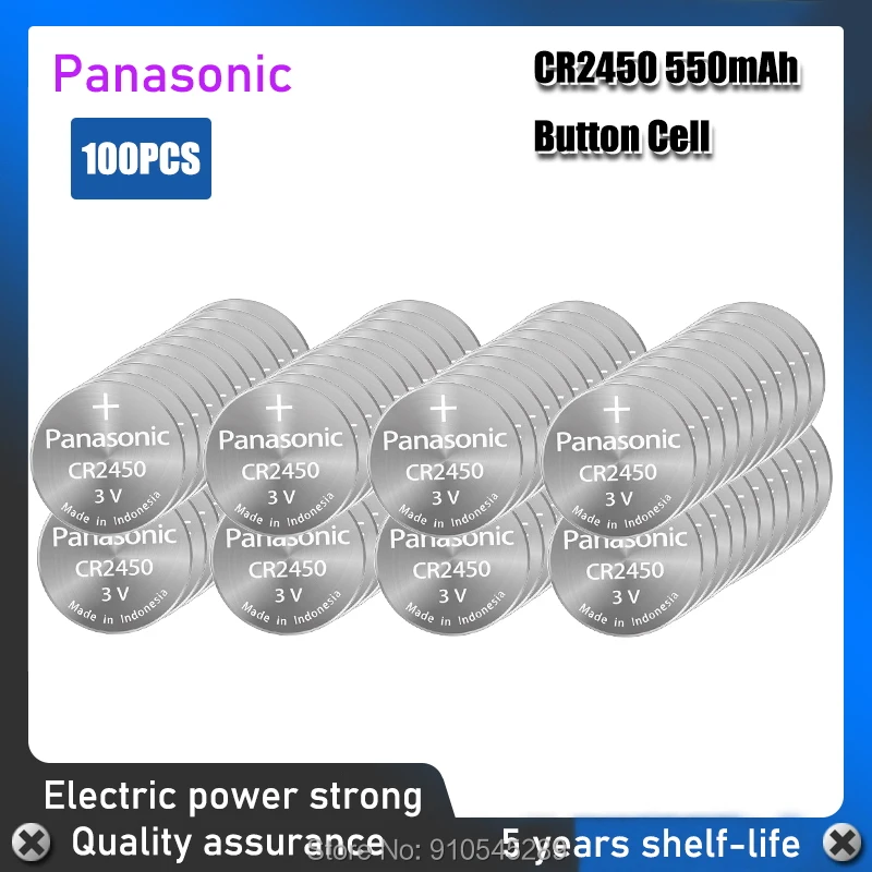 100pcs Panasonic CR2450 Button Batteries KCR2450 LM2450 Cell Coin ...