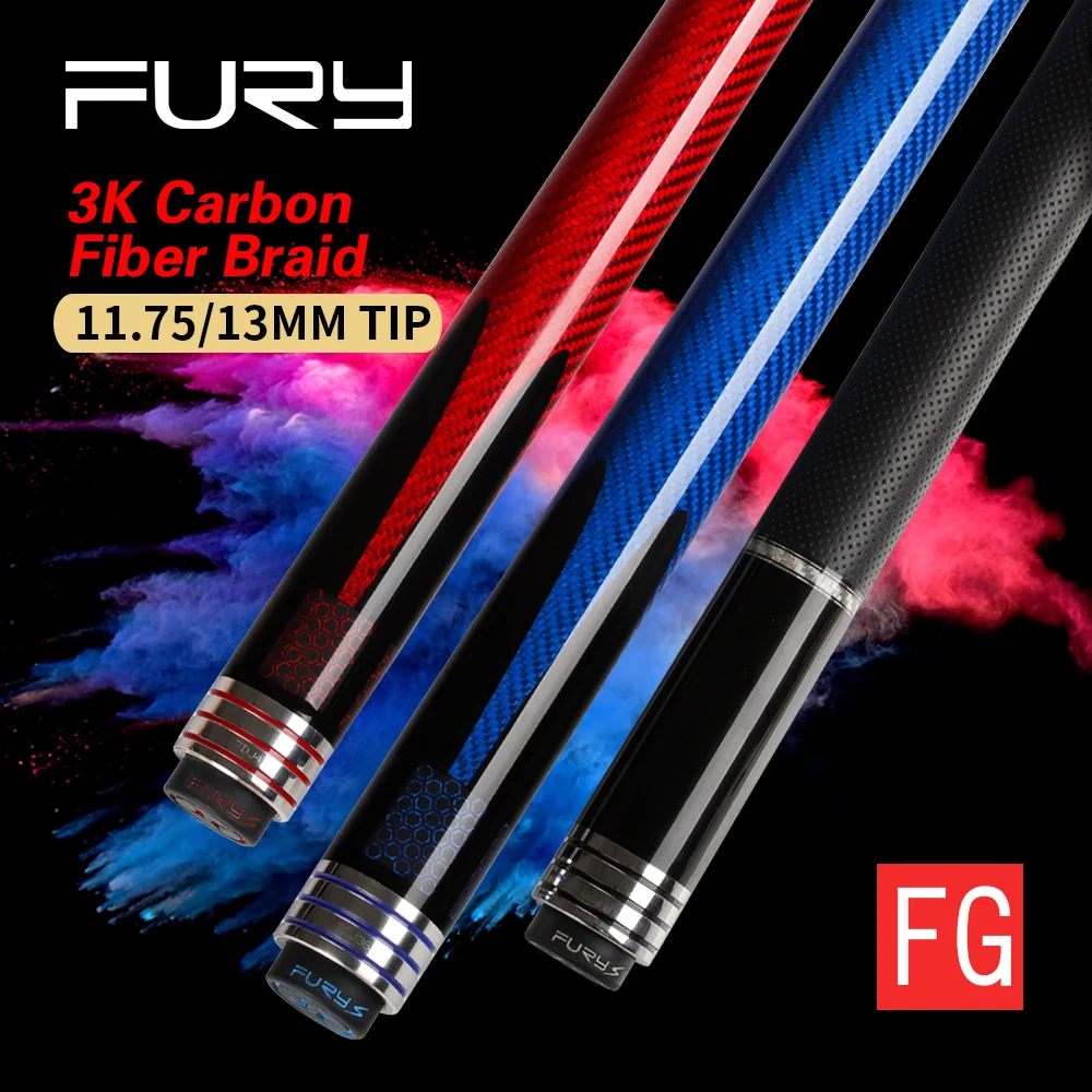 Fury Fg Pool Cue Stick With Case 11.75mm/13mm Tip Carbon Fiber Braided ...