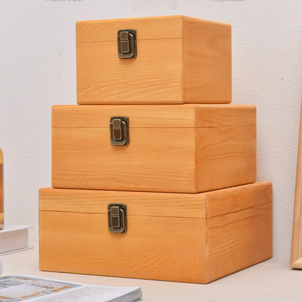 Caja de almacenamiento de madera con Tapa Rectangular de pino caja de