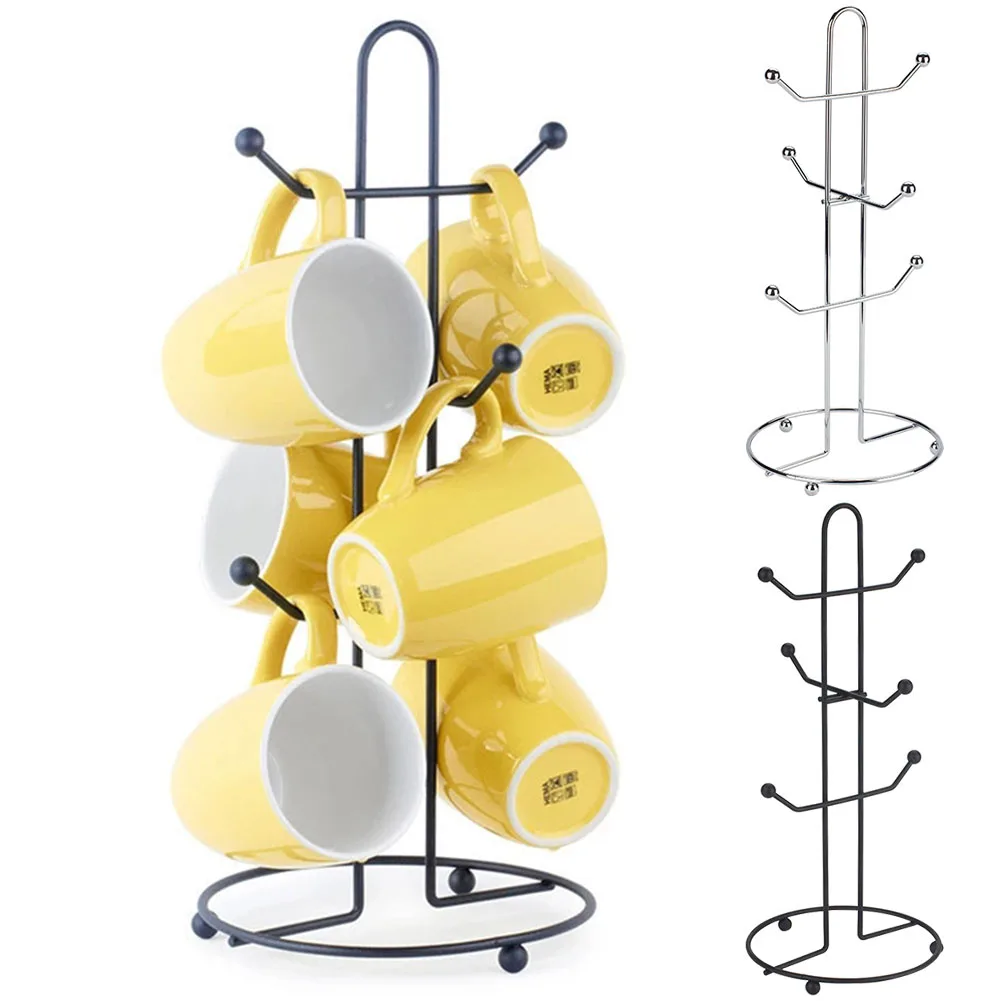 6 Hooks Home Smooth Surface Decoration Iron Hanging Stand Cup Holder ...