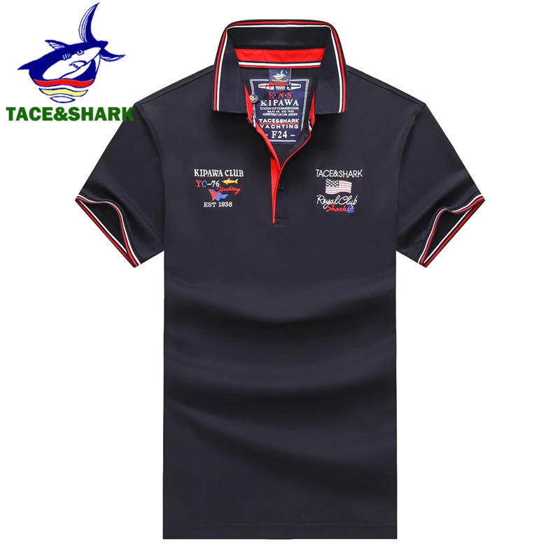 Tace&shark Casual Shark Flag Embroidery Short Sleeve Polo Shirts ...