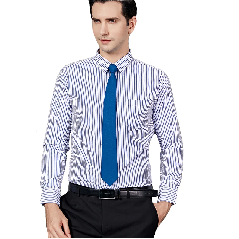 Mens-Business-Formal-Shirt-Stripe-Fabric-Long-Sleeve-for-Dress-Wear ...