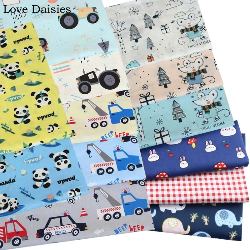 Cartoon Engineering Car Trees Mouse Gift Panda Elephant 100%cotton ...