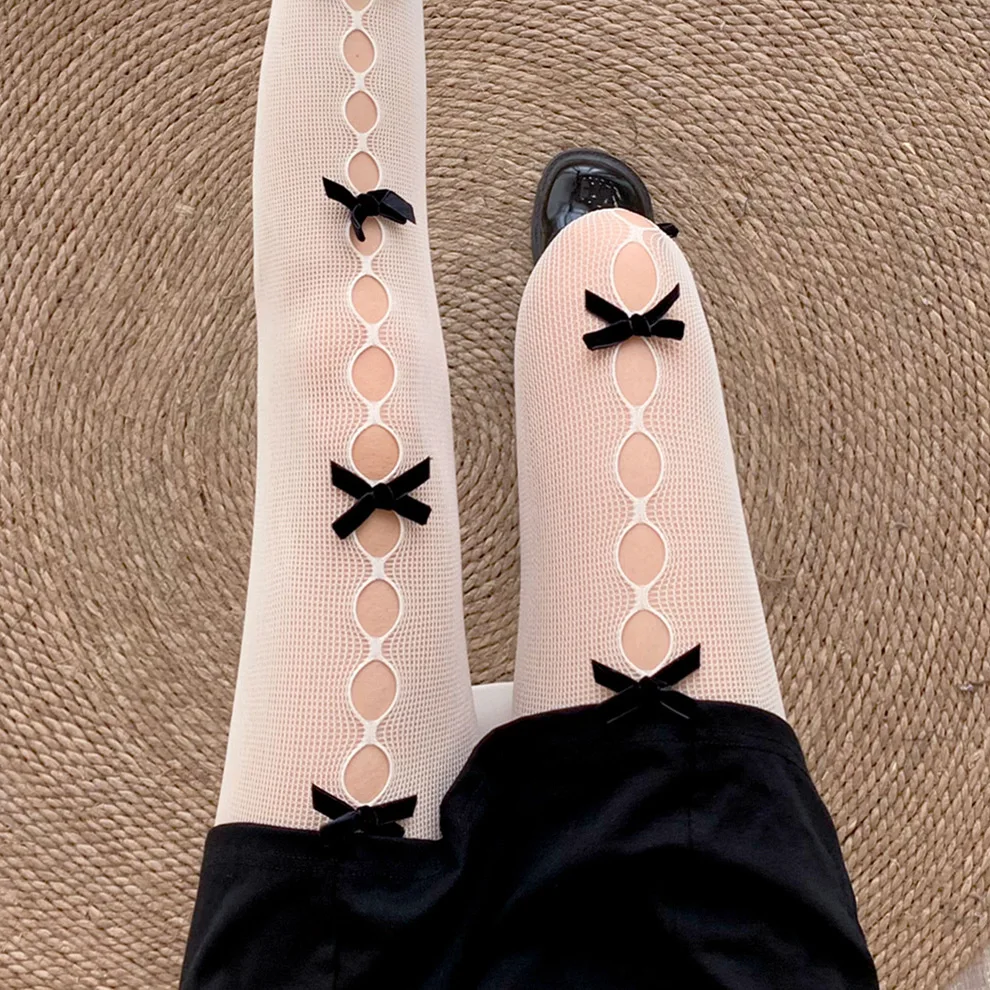 Collant,Bas en résille pour femmes, blanc, Sexy, doux, Mori fille, Style Lolita, trou creux ...