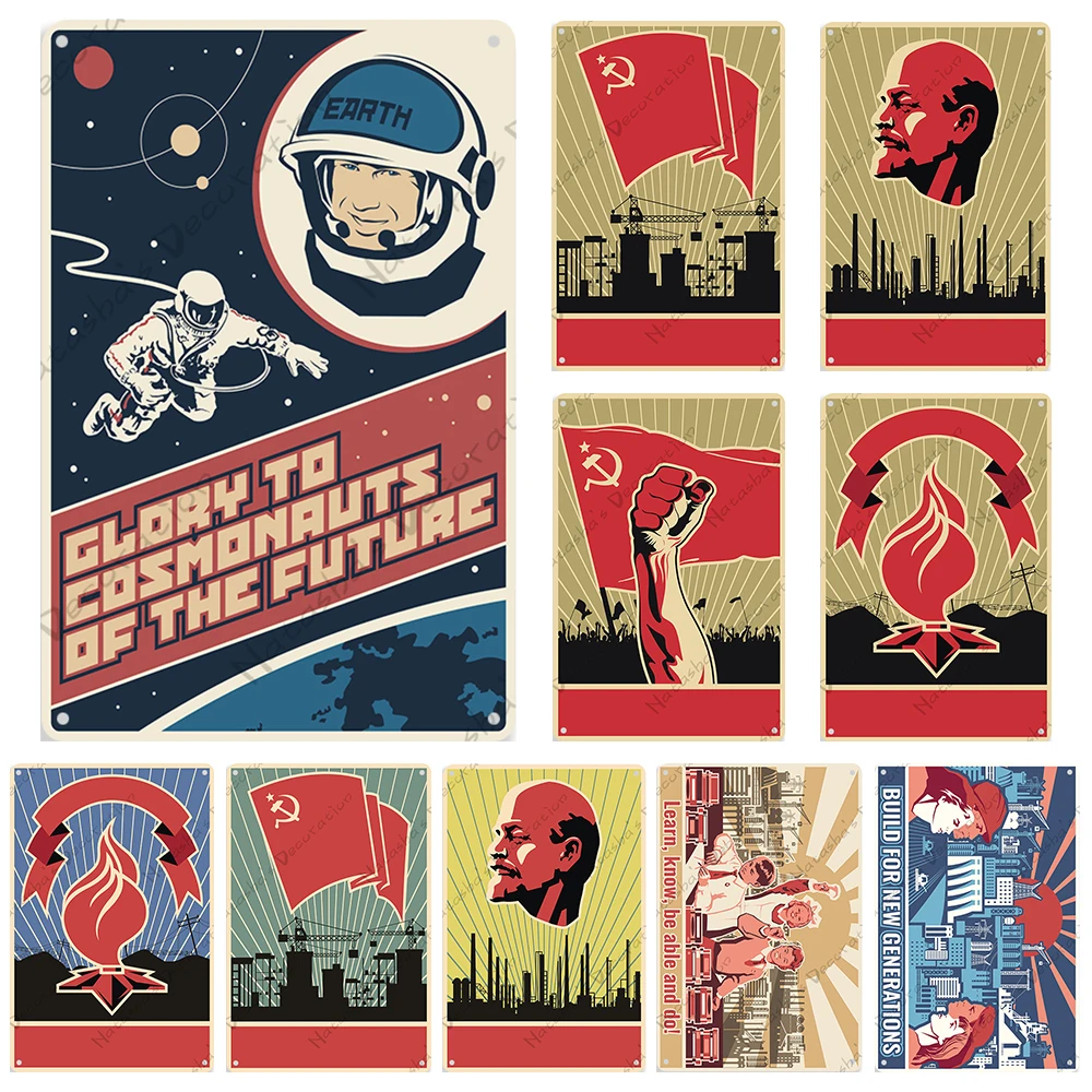 Space-Propaganda-Wall-Plate-Soviet-Revolution-Metal-Signs-Poster-Future ...