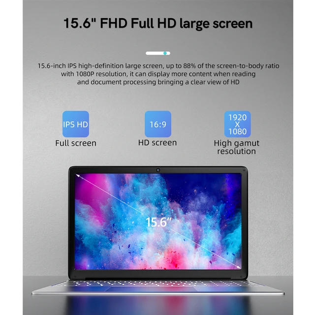 KUU A8S 15.6 inch Student Laptop 6GB RAM 256GB SSD Notebook For intel J3455 Quad Core Ultrabook ...