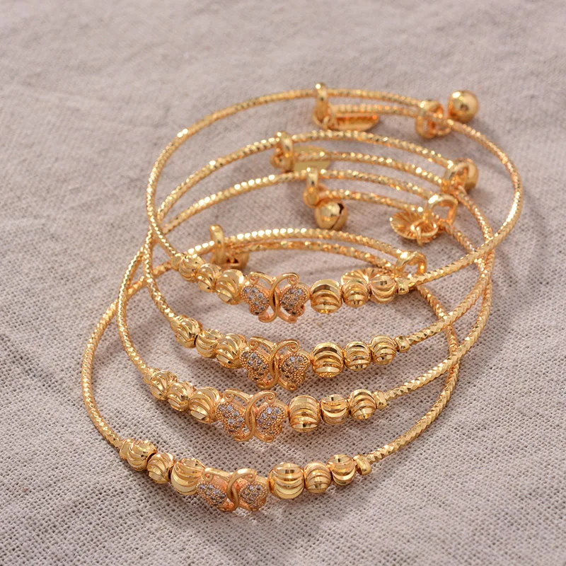 4PCS 24K butterflyAfrican Arab Gold Color Bangles For Kids Children ...