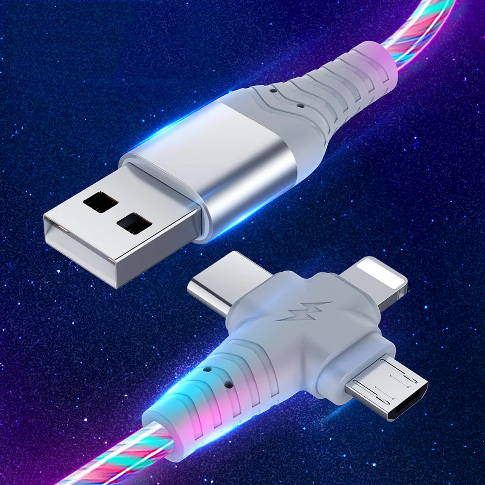 3-in-1-USB-Cable-Flowing-Light-LED-Type-C-Charging-Cord-Micro-USB-Cable ...
