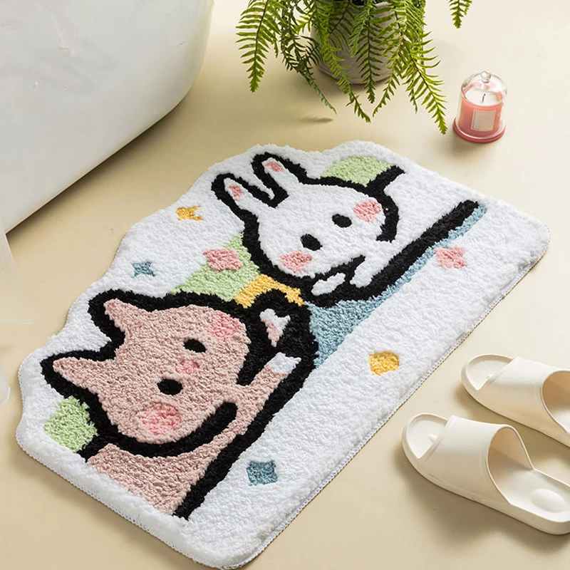 Super Soft Fiber Rabbit Mat Rug Cartoon Carpet Flocking Bath Mat Home ...