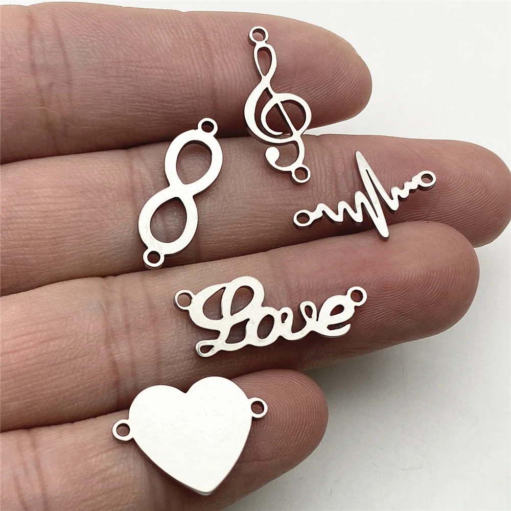 10pcs-Love-Music-Charm-Musicnote-Heartbeat-Connector-Stainless-Steel ...