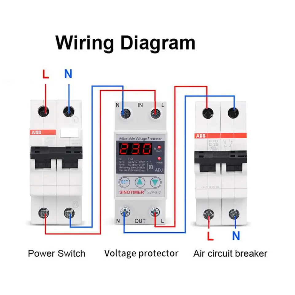 SINOTIMER SVP-912 63A 110V 120V Manual Adjustable Voltage Relay DIN ...