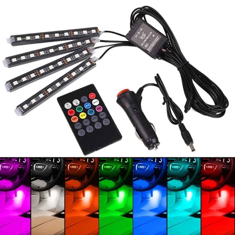 Car Led Rgb Atmosphere Strip Light Remote Voice Control Interior ...