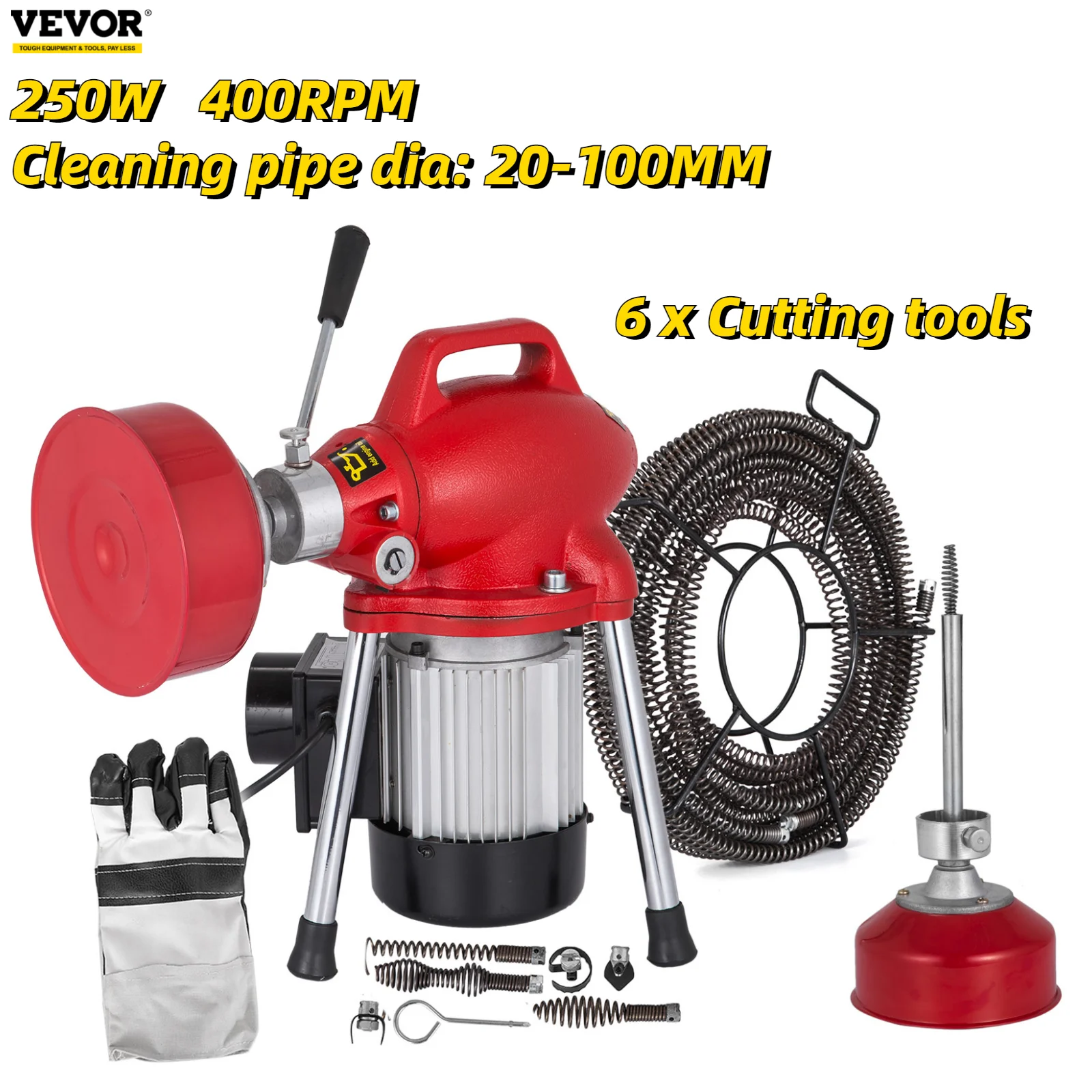 Vevor Auger Pipe Drain Cleaner 250w Electric Drain Cleaning Machine 20 ...