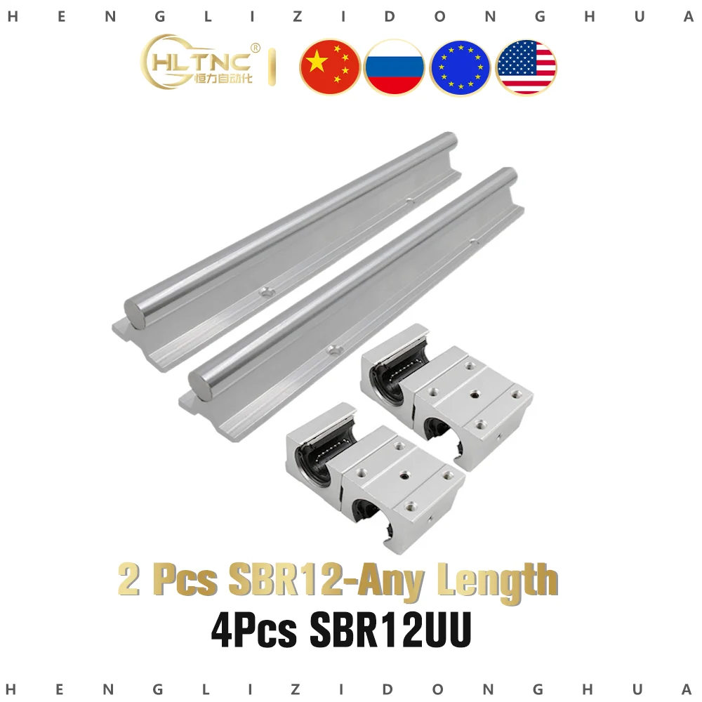 SBR12-1000mm LINEAR SLIDE GUIDE SHAFT 2 RAIL+4 SBR12LUU Bearing Block CNC set Automation, Motors ...