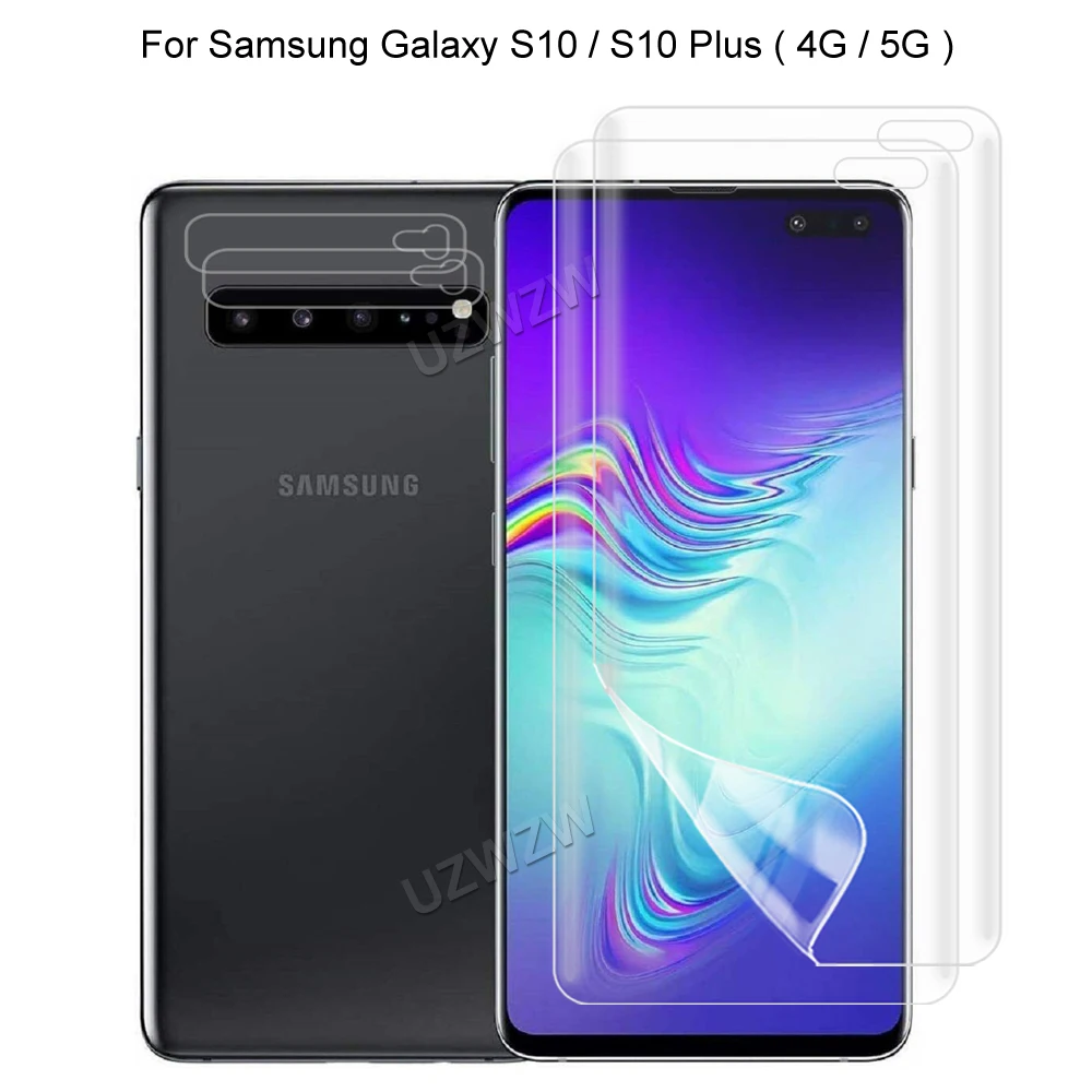 삼성 갤럭시 S10 / S10 Plus / S10 5G 화면 보호기 소프트 하이드로 겔 필름 3D 풀 커버리지 및 카메라 렌즈 필름 용 4 in 1|폰 강화유리 ...