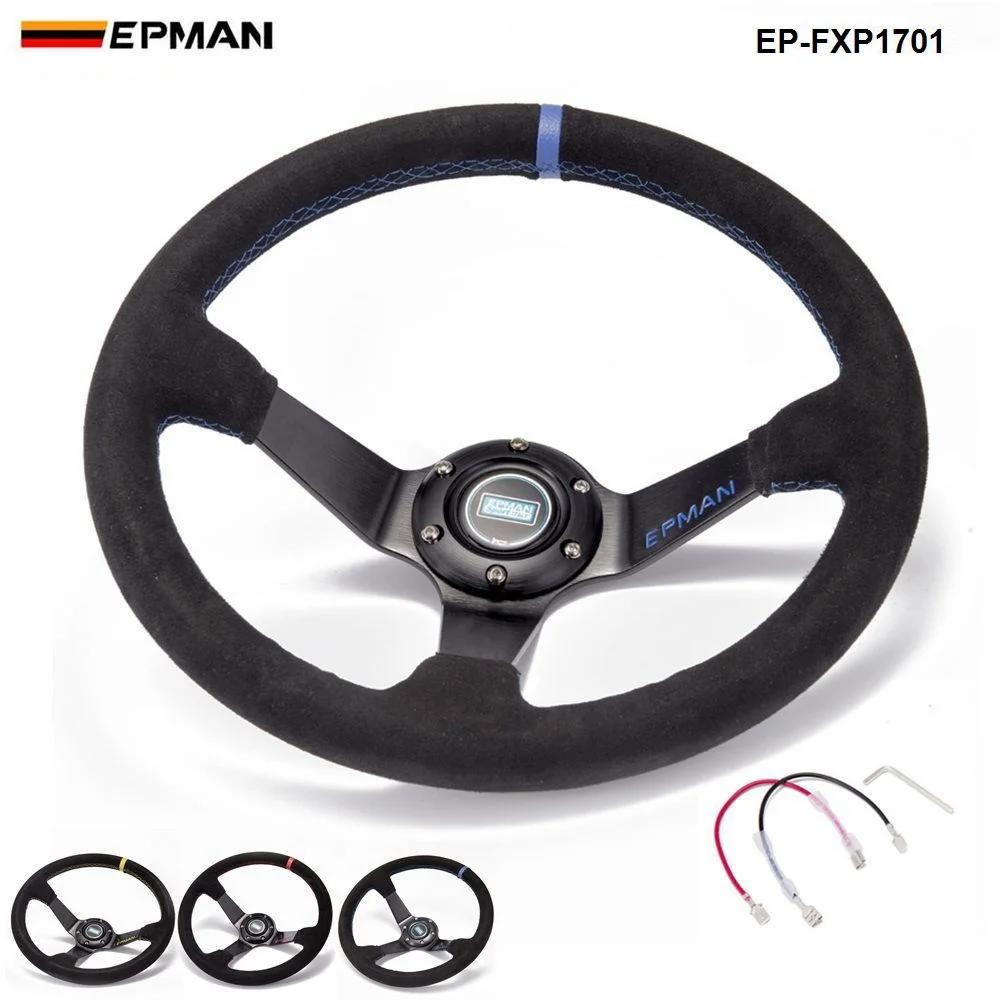 Auto 350mm Deep Dish Drift Racing Steering Wheel Suede Leather With ...