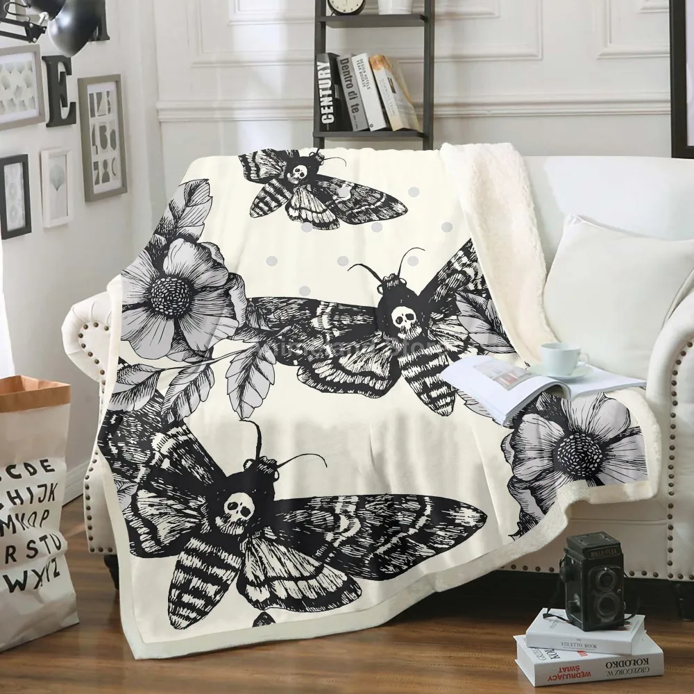 Black Death Moth Throw Blanket 3D Print Fleece Blankets For Beds Home ...