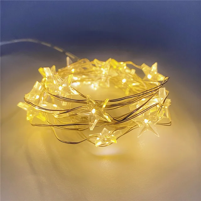 1M 2M LED Star Copper Wire String Lights Fairy Lights CR2032 Battery ...