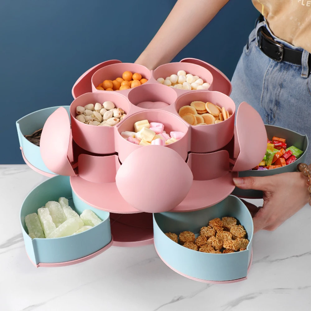 Rotating-Candy-Box-Snack-Nut-Box-Two-deck-2-layer-Flower-Candy-Fruit ...