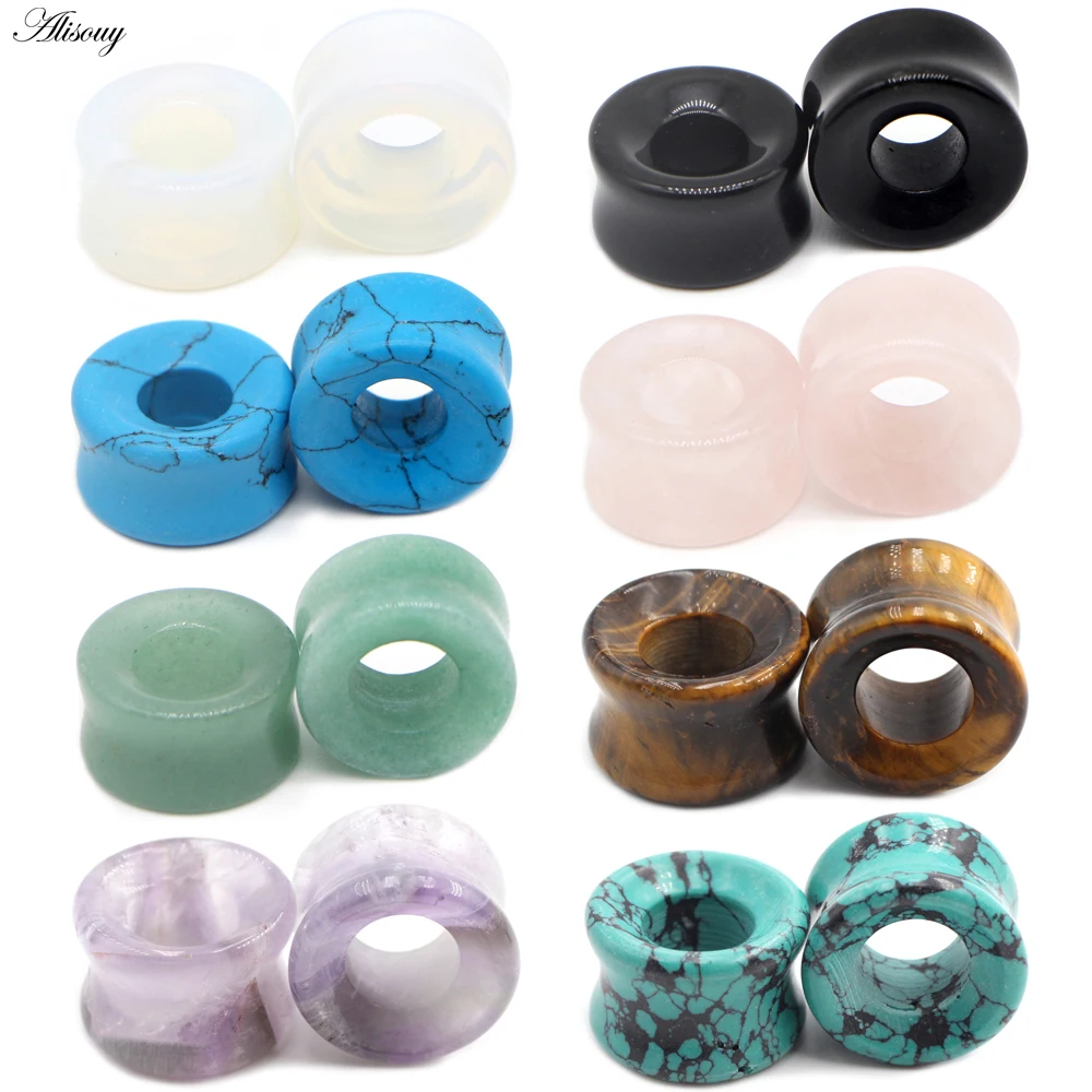 Alisouy 2pc Stone Ear Plug Double Flared Natural Stone Ear Tunnel Plugs ...