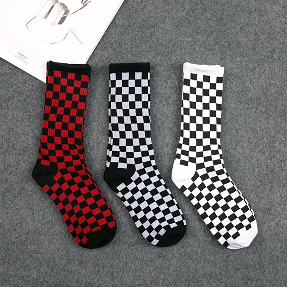 Korea Harajuku Trend Women Checkerboard Socks Geometric Checkered Socks ...