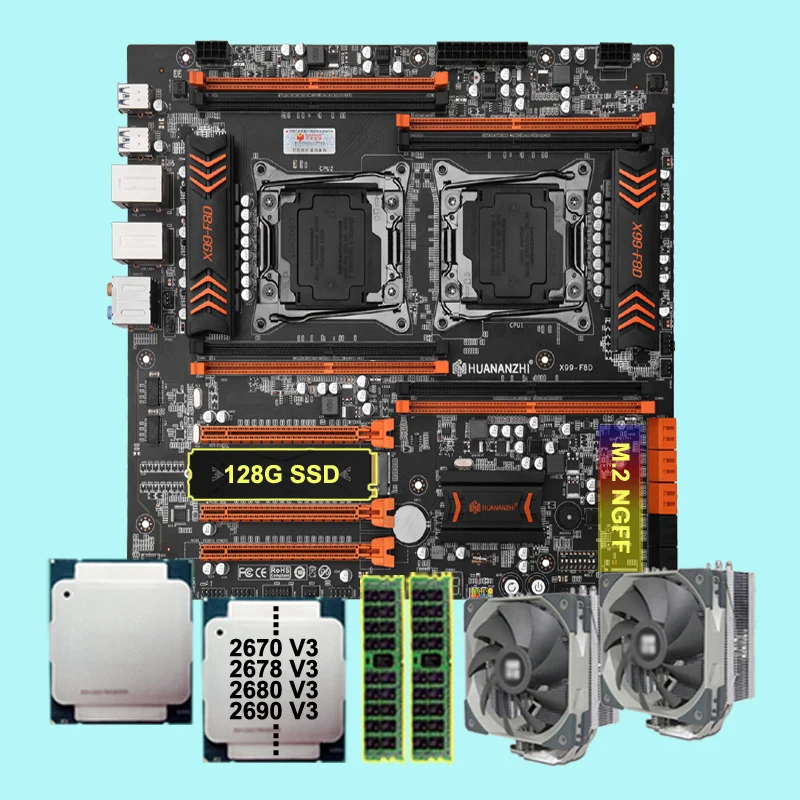 X99-F8D Dual CPU Motherboard with 128G NVMe SSD DIY 2 Xeon CPU 2670 ...