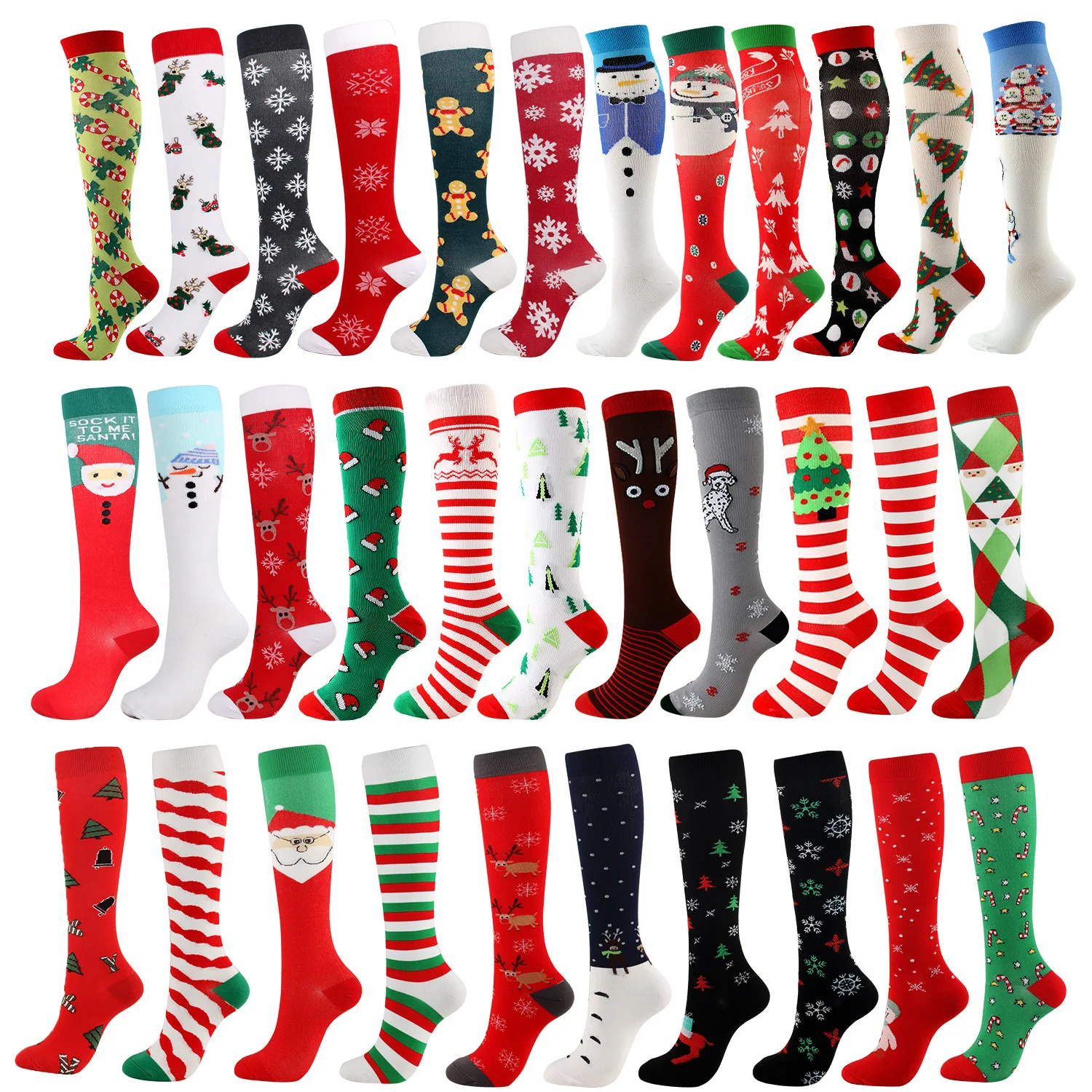 HYSAIXIA-Christmas-Compression-High-Stockings-Women-Men-Pressure-Socks ...