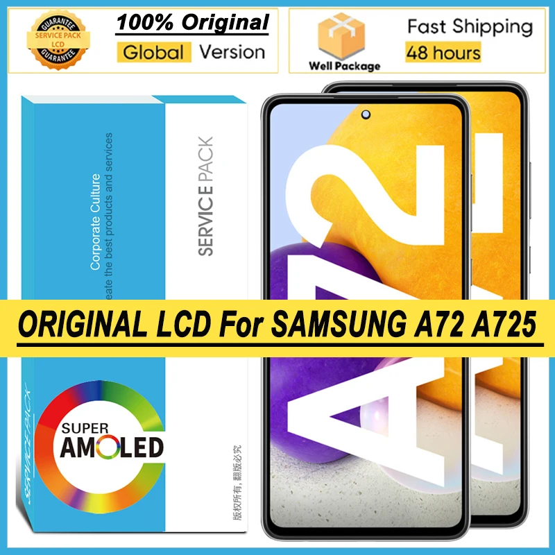 100% Original AMOLED 6.7'' Display For Samsung Galaxy A72 A725 A725F/DS Full LCD Touch Screen ...