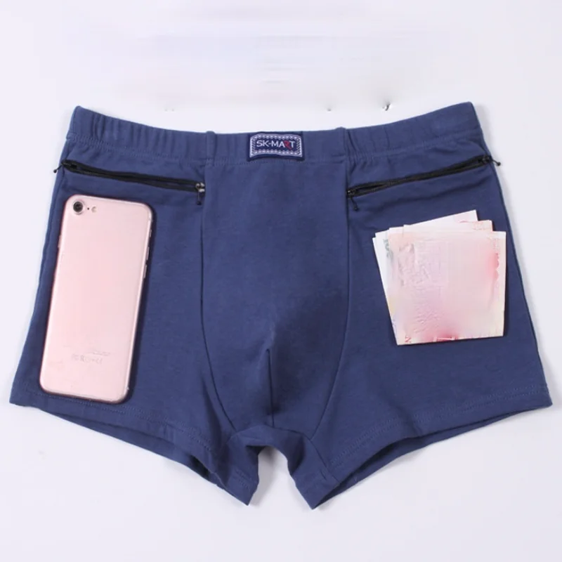 Cueca Boxer Masculina Com Bolsos, Roupa Íntima Anti Roubo, Cueca Boxer De Algodão Com Dois ...