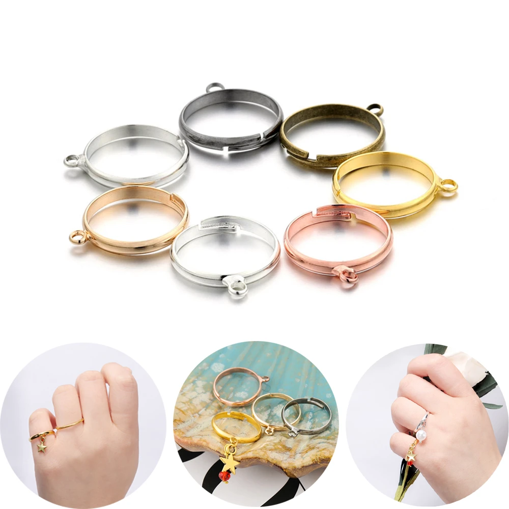20pcs/lot Silver Plated RingsAdjustable Blank Ring Settings with Hole ...