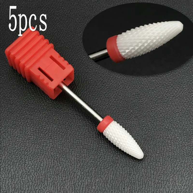 5pcs White Ceramic Nail Drill Bit Flame Bit Fine Dental ceramic drill ...