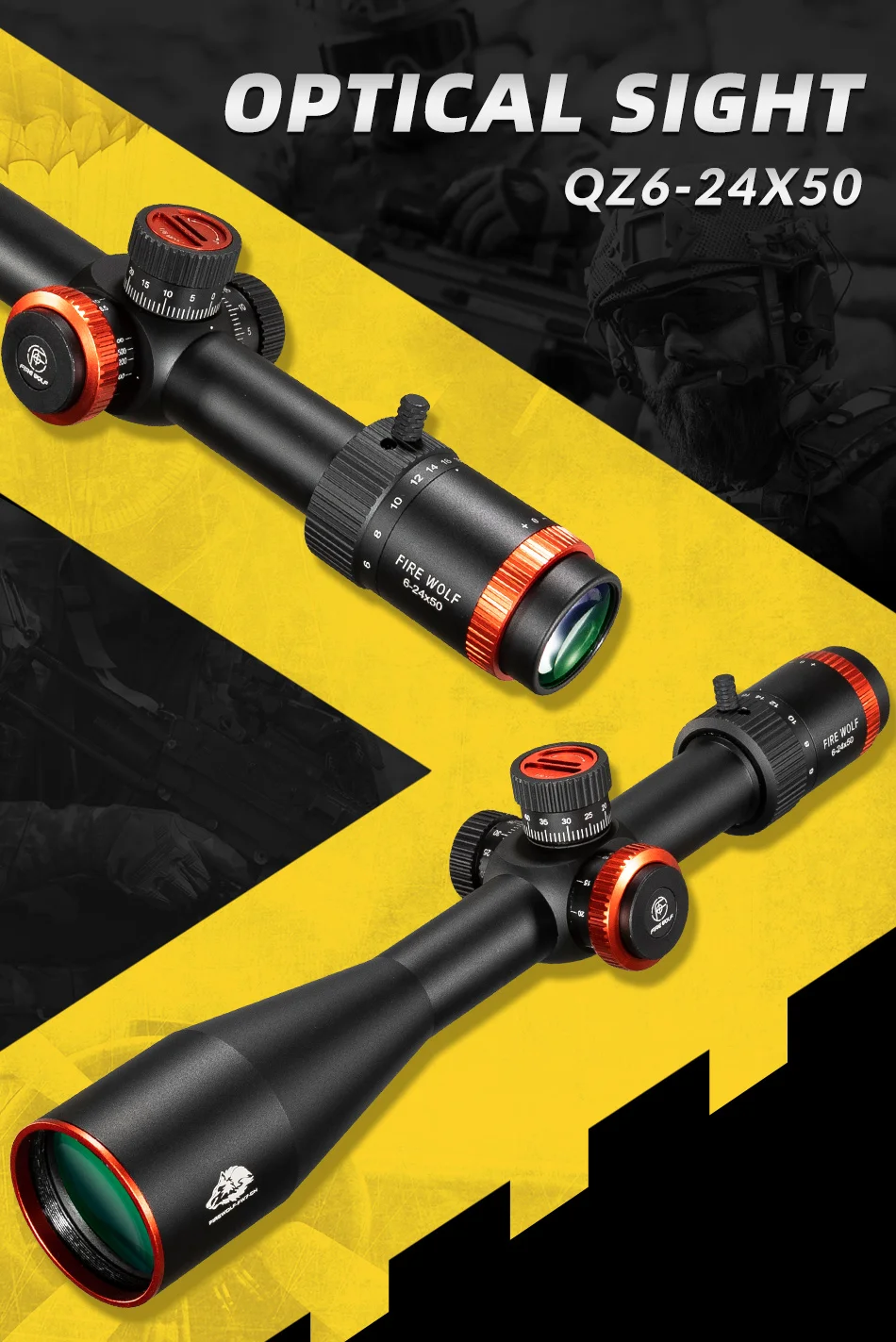 FIRE WOLF QZ 6-24X50 FFP Scope Hunting Optical Sniper Riflescope ...