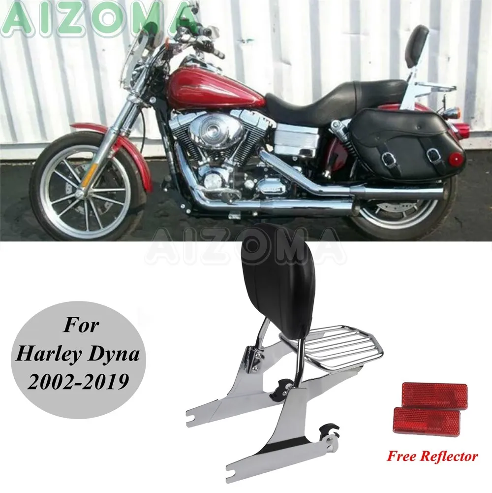 Chrome Rear Sissy Bar Luggage Rack Backrest w/ Passenger Pad For Harley ...