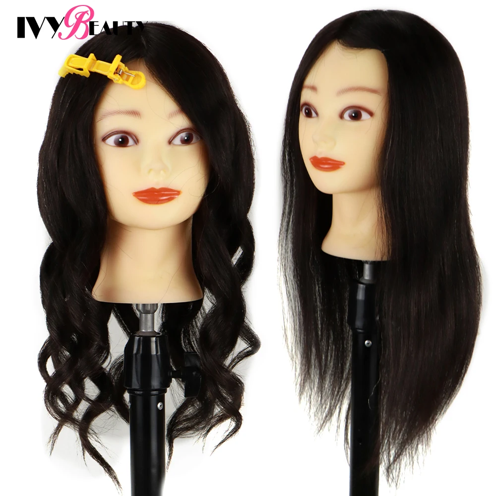 Real-Human-Hair-Mannequin-Head-For-Salon-Hairdressing-Hair-Style ...
