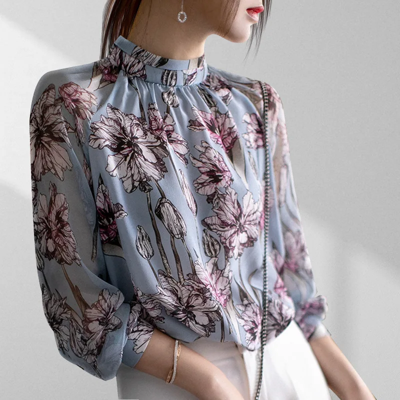 Boollili Summer Silk Blouse Women Clothes 2020 Floral Shirt Long Sleeve ...