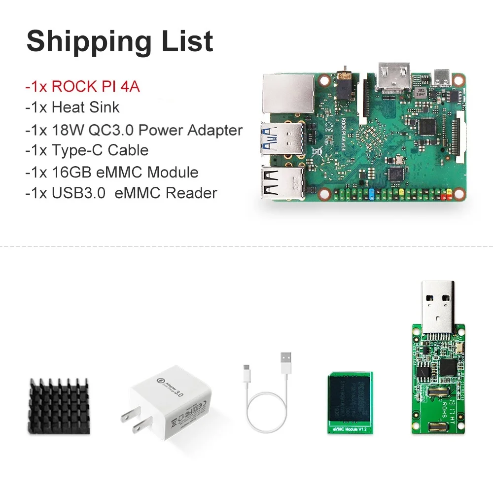 Rock PI 4A v1.4 com acessórios rockchip rk3399 arm cortex sbc/única ...