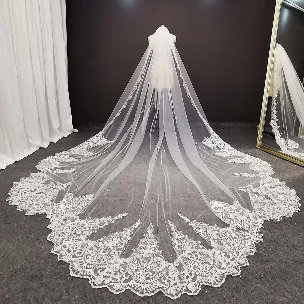Real Photos Luxury Long Lace Bridal Veil High end Retro Wedding Veil ...