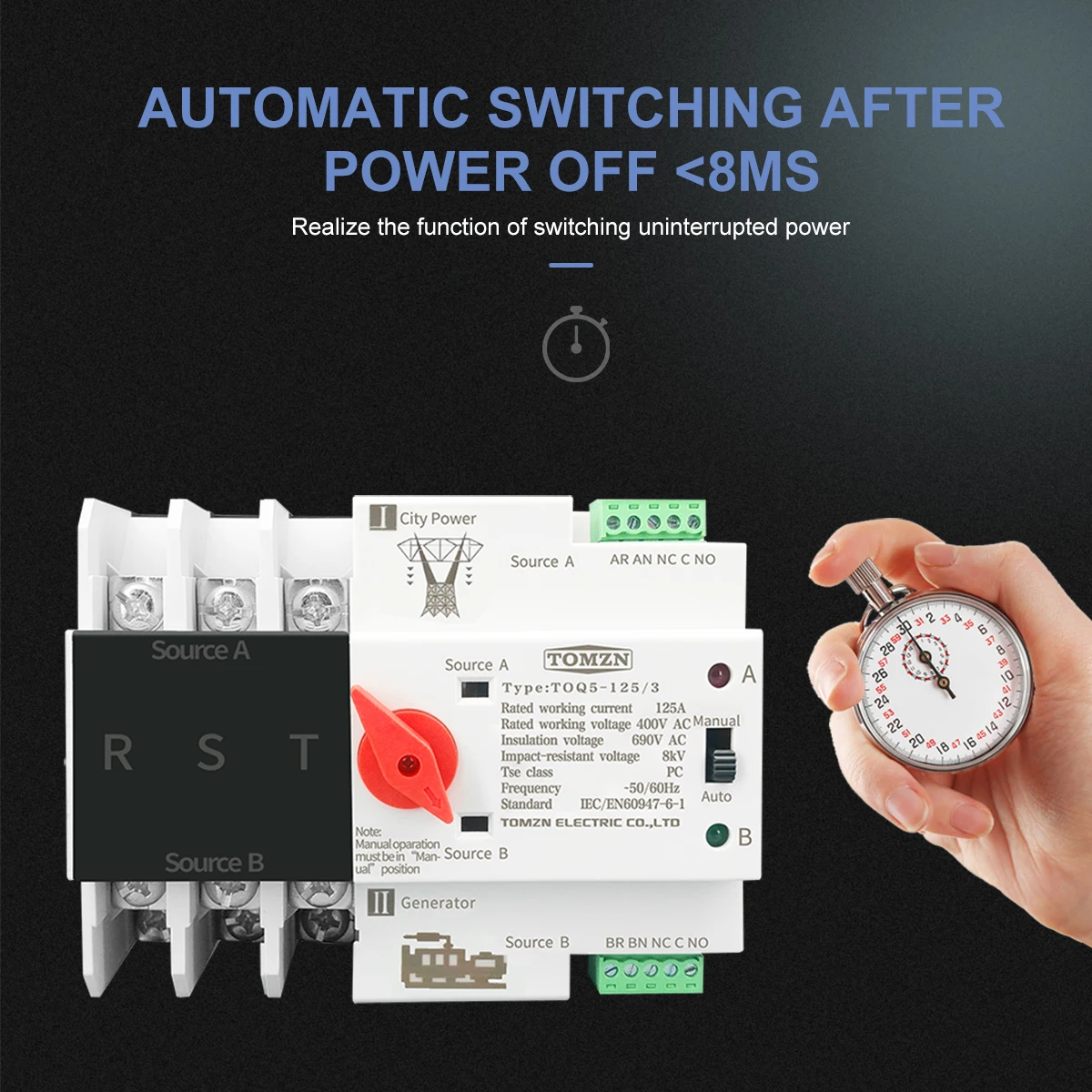 Generic 3p 3 Phase Din Rail Ats Dual Power Automatic Transfer Switch ...