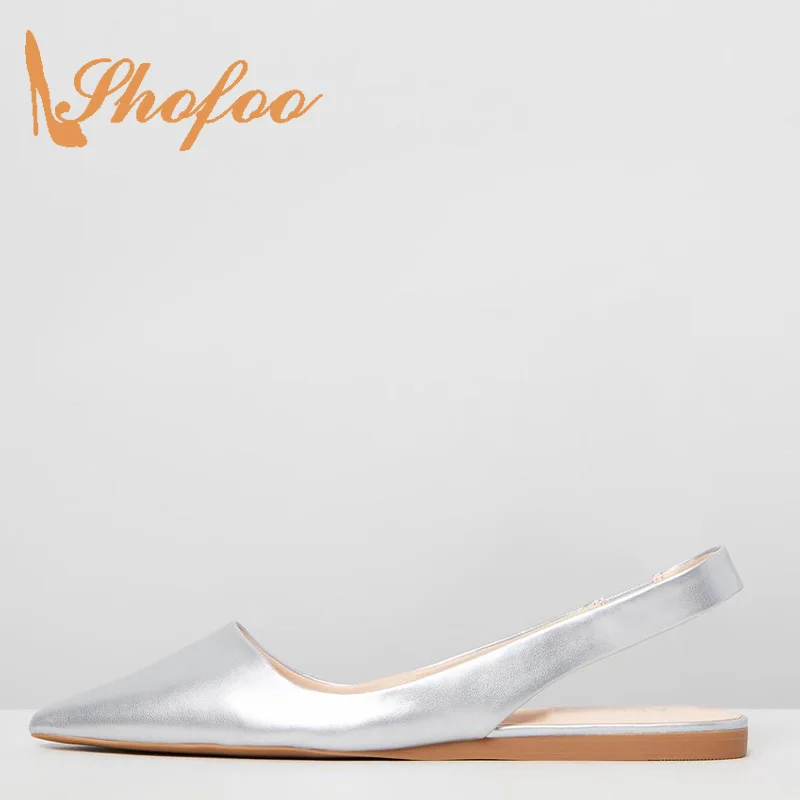 Silver Pointed Toe Flat Slingbacks Woman Elastic Band Large Size 12 13 ...