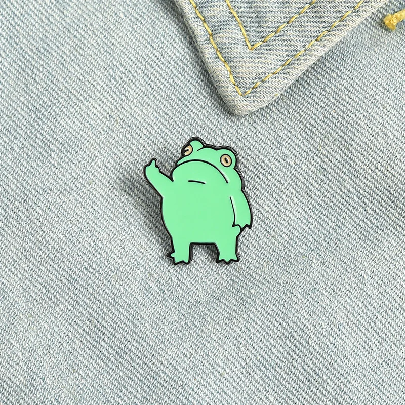 Cute Funny Vertical Middle Finger Frog Alloy Brooch Creative Cartoon ...