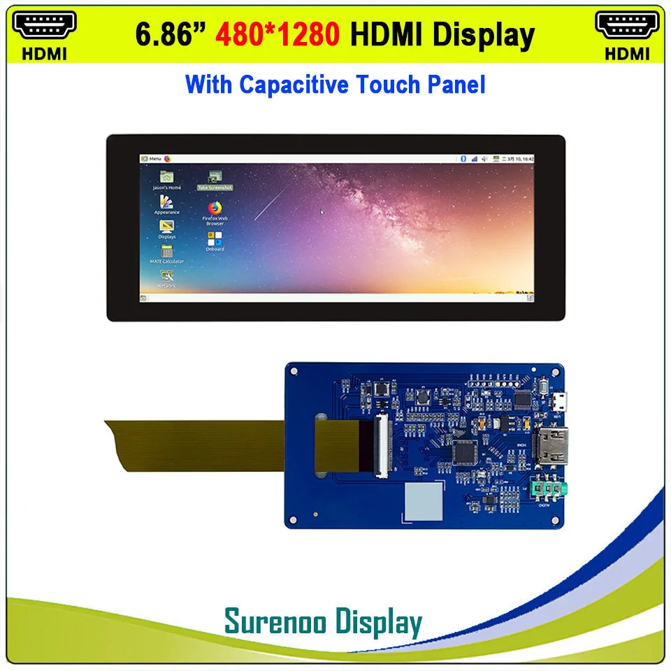 6.86" 480X1280 HDMI to MIPI IPS LCD Module Monitor Screen with USB ...