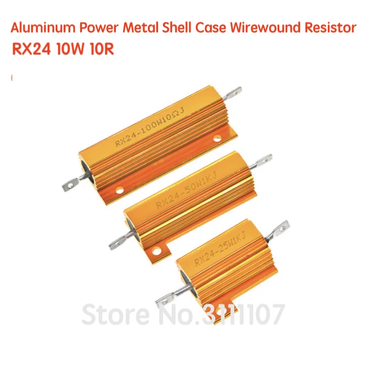 2PCS RX24 10W 10R 10ohm 10RJ Wire Wound Resistor Metal Shell Aluminium Golden Resistor 10Watt 10 ...